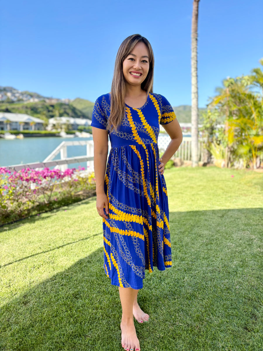 Buff 'n Blue Puakenikeni Short Sleeve Dress – Lilikoi Love Hawaii